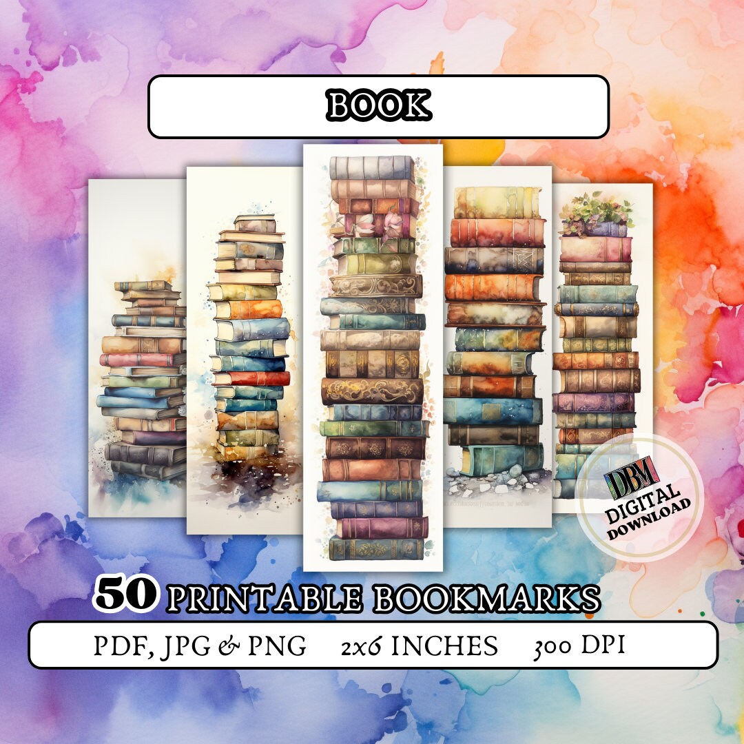 50 BOOK Printable Bookmarks/ Digital Bookmark/ Design Bookmarks ...