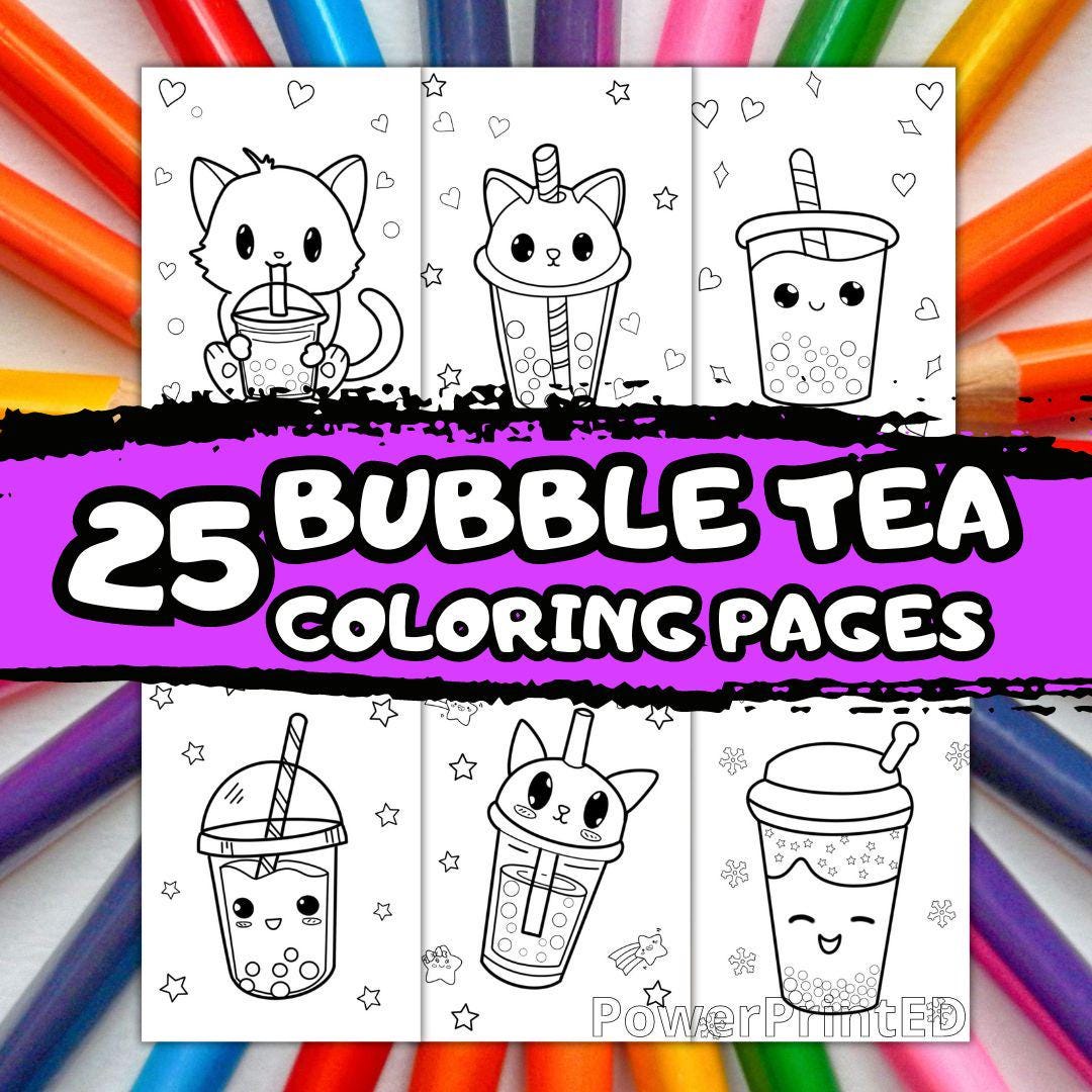 25 BUBBLE TEA Coloring Pages/ Easy Coloring Pages/ Toddler Coloring ...