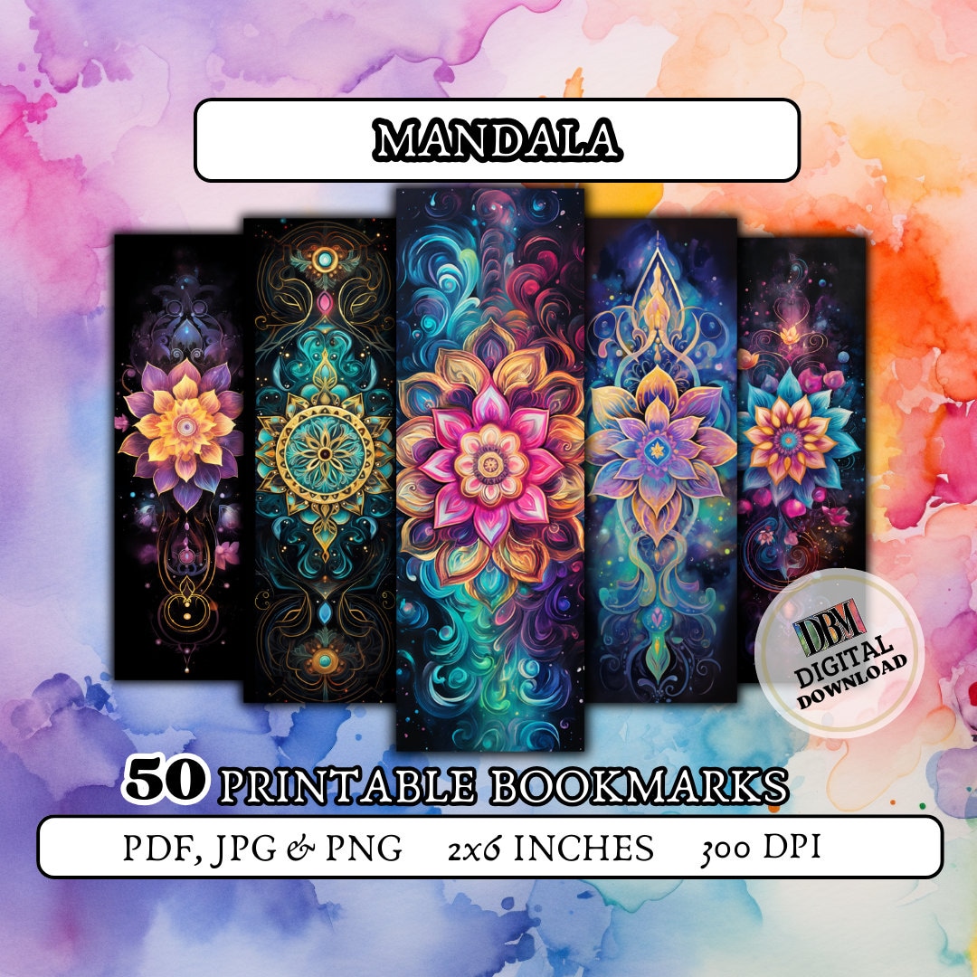 50 MANDALA Printable Bookmarks/ Digital Bookmark/ Design Bookmarks ...