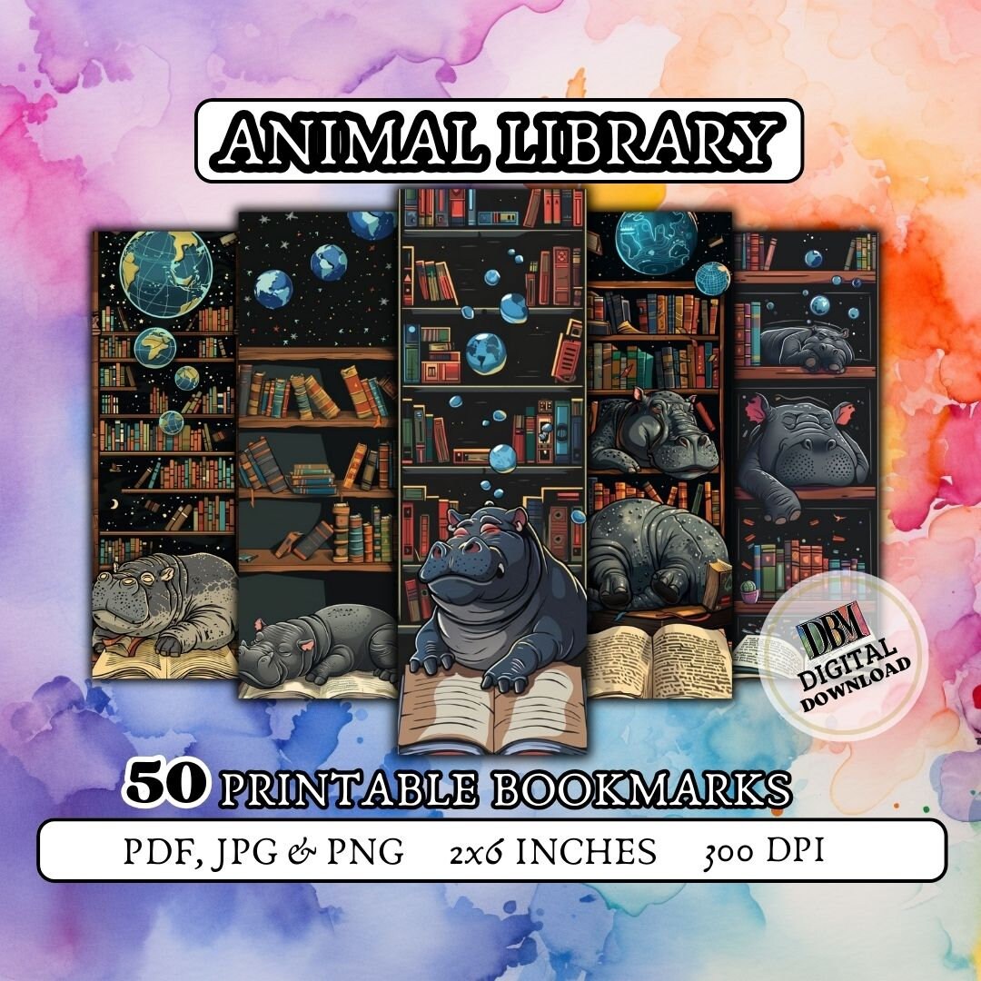 50 ANIMAL LIBRARY Printable Bookmarks/ Digital Bookmark/ Stacked Book ...