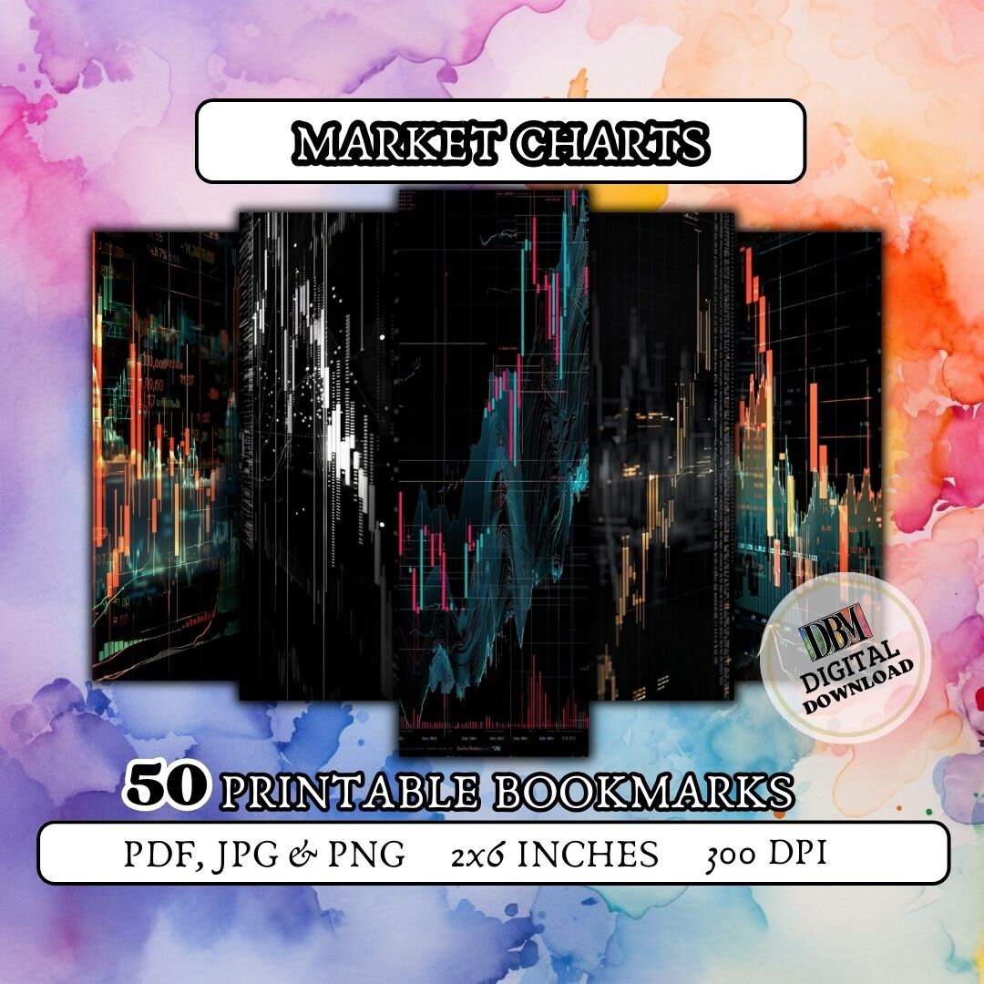 50 MARKET CHARTS Printable Bookmarks/ Digital Bookmark/bookmark Design ...