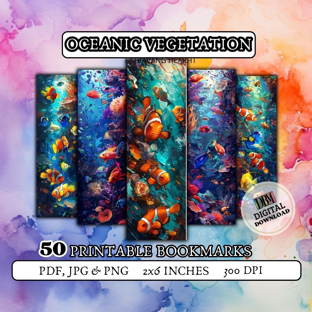 50 OCEANIC VEGETATION Printable Bookmarks/ Digital Bookmark/ Design ...