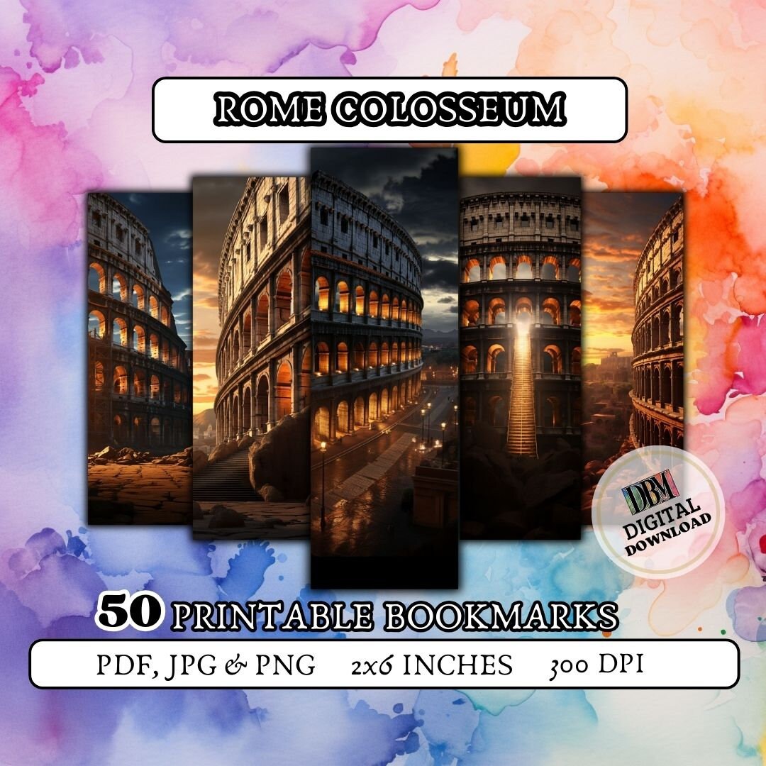 50 ROME COLOSSEUM Printable Bookmarks/ Bookmark for Women/ Watercolor ...