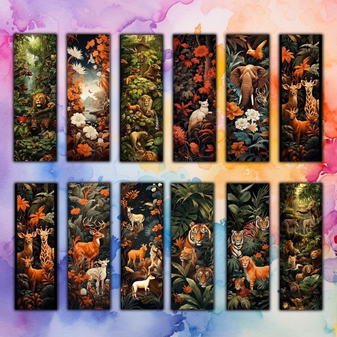 50 JUNGLE Printable Bookmarks/digital Bookmark/design Bookmarks/instant ...