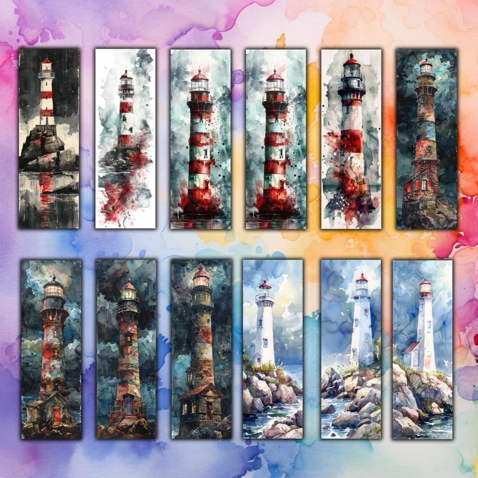 50 LIGHTHOUSE WATERCOLOR Printable Bookmarks/ Nautical Bookmarks ...