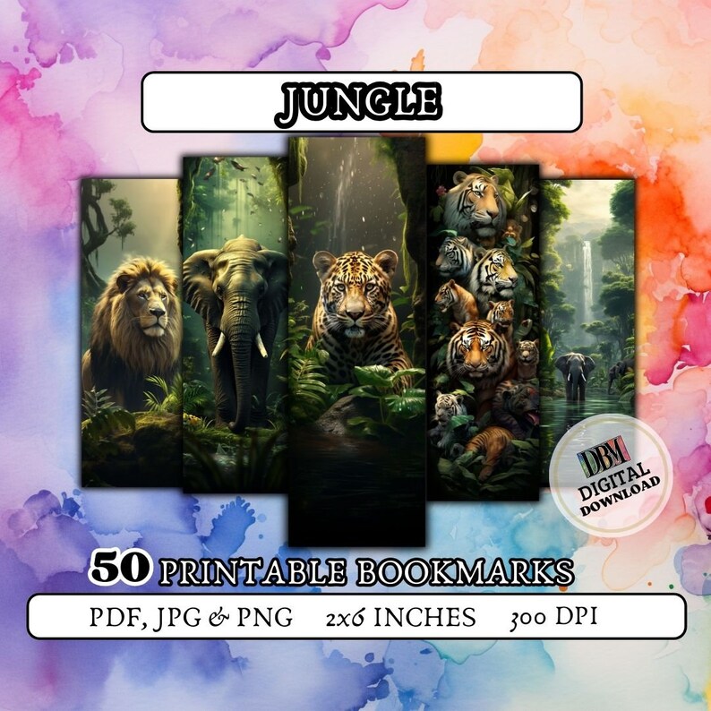 50 JUNGLE Printable Bookmarks/digital Bookmark/design Bookmarks/instant ...