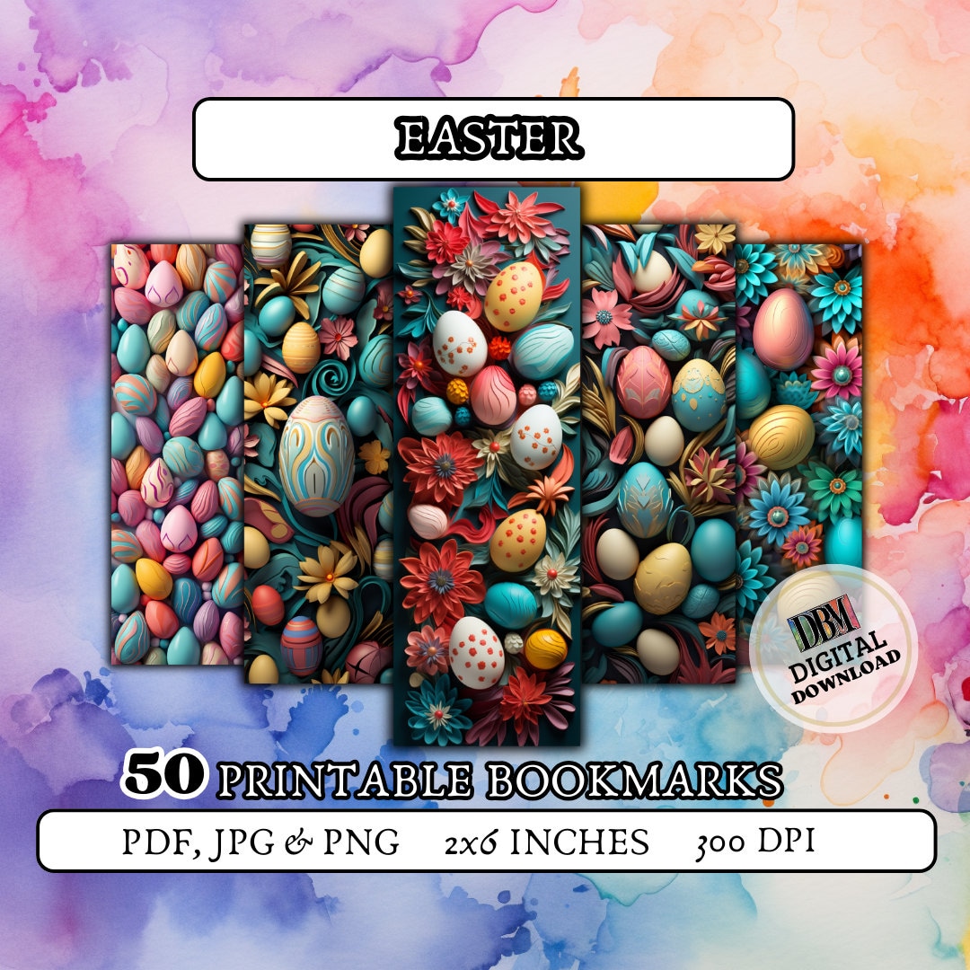 50 EASTER Printable Bookmarks/ Digital Bookmark/ Easter Bookmark/design ...