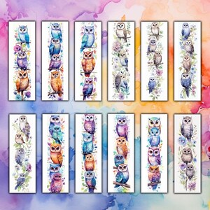 50 OWL WATERCOLOR Printable Bookmarks/ Digital Bookmark/ Owl Bookmarks ...