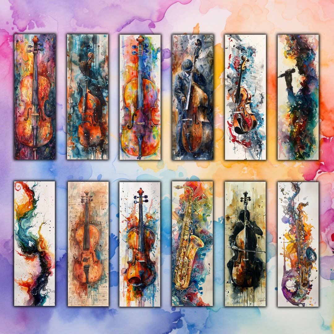 50 WATERCOLOR MUSIC Printable Bookmarks/digital Bookmark/design ...