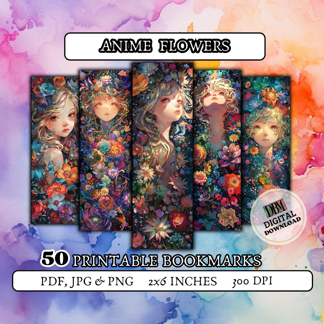 50 ANIME FLOWERS Printable Bookmarks/ Digital Bookmark/design Bookmarks ...