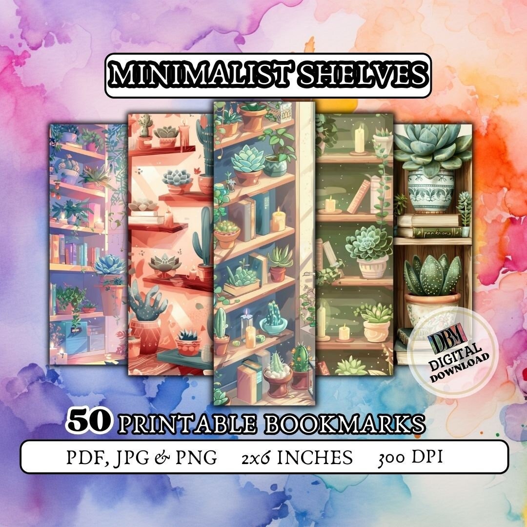 50 MINIMALIST SHELVES Printable Bookmarks/digital Bookmark/design ...