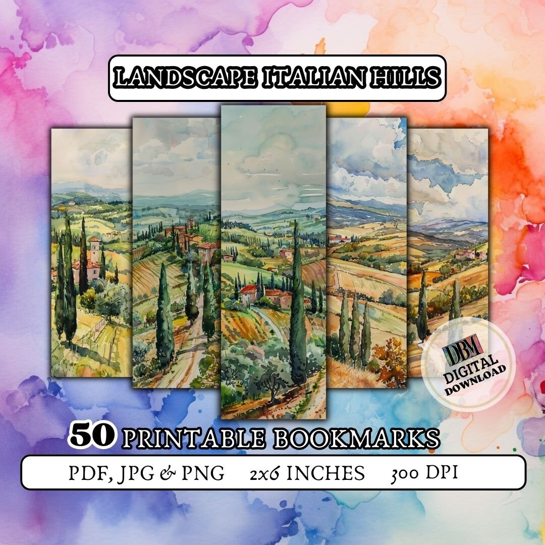 50 ITALIAN HILLS Printable Bookmarks/ Digital Bookmark/landscape ...