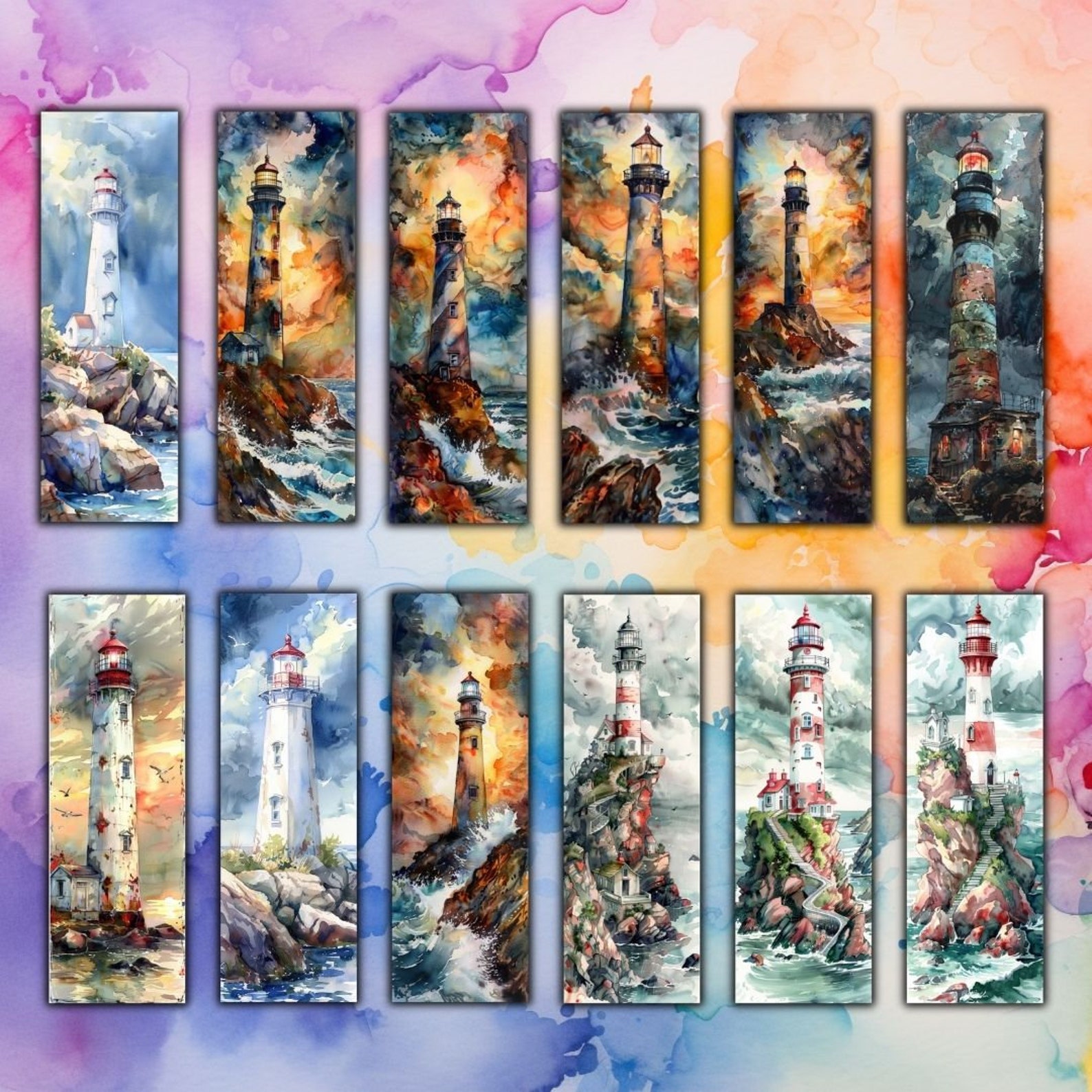 50 LIGHTHOUSE WATERCOLOR Printable Bookmarks/ Nautical Bookmarks ...