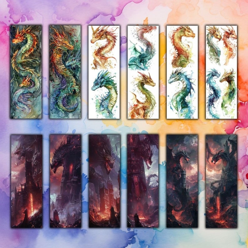 50 DRAGON Printable Bookmarks/ Digital Bookmark/ Wizard Bookmarks/ Gift ...