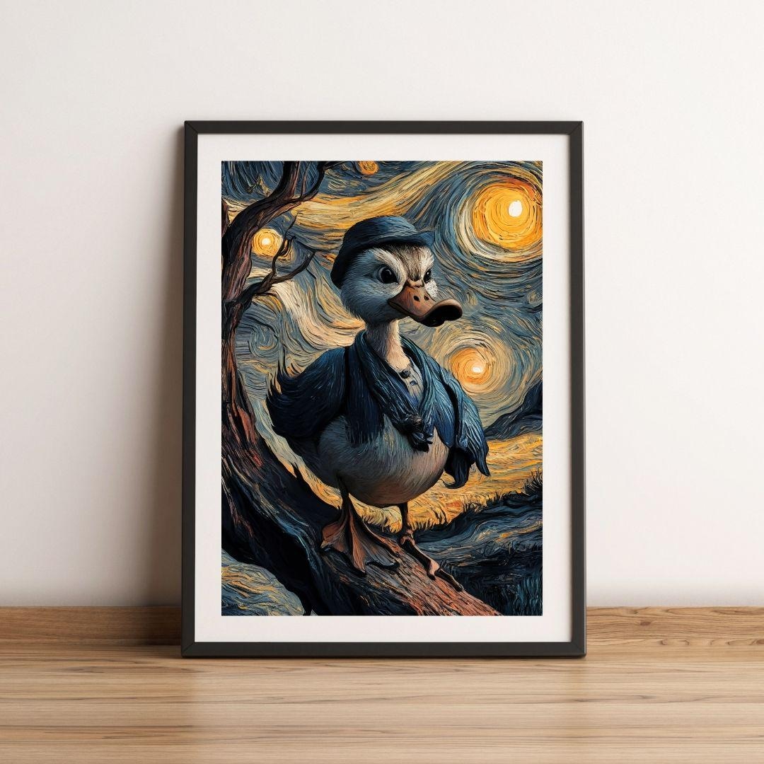 Van Gogh Duck Art Print / Funny Duck in Starry Night Style / Whimsical ...