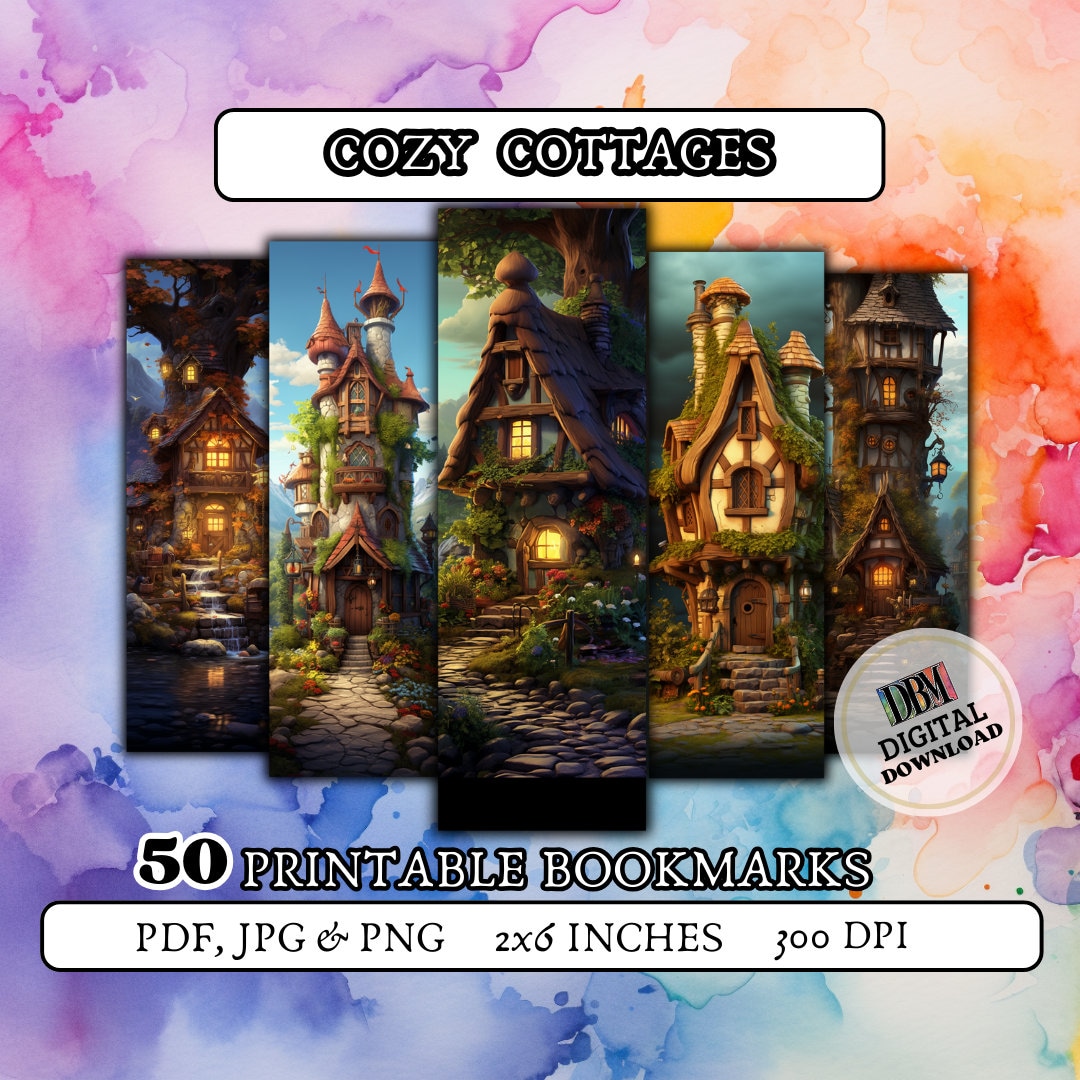 50 COZY COTTAGES Printable Bookmarks/digital Bookmark/design Bookmarks ...