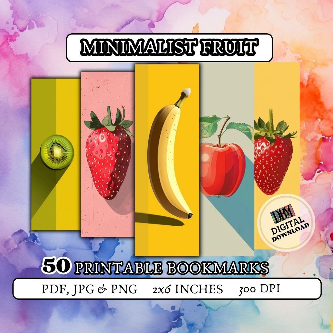 50 MINIMALIST FRUIT Printable Bookmarks/digital Bookmark/design ...