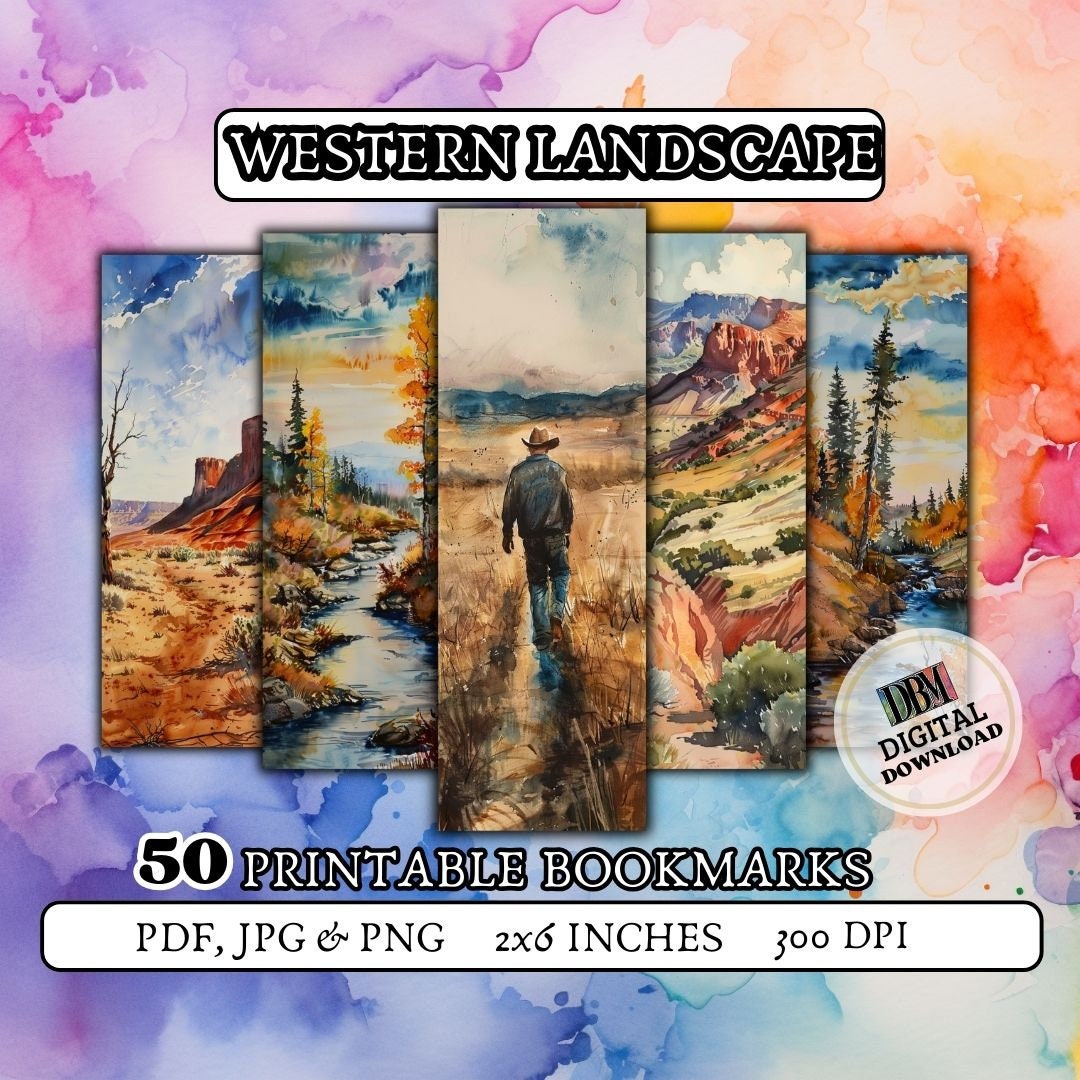 50 WESTERN LANDSCAPE Printable Bookmarks/ Digital Bookmark/ Design ...