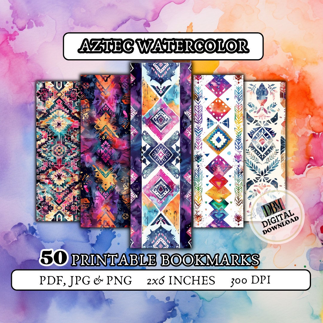 50 AZTEC WATERCOLOR Printable Bookmarks/ Bookmark for Women/ Aztec ...