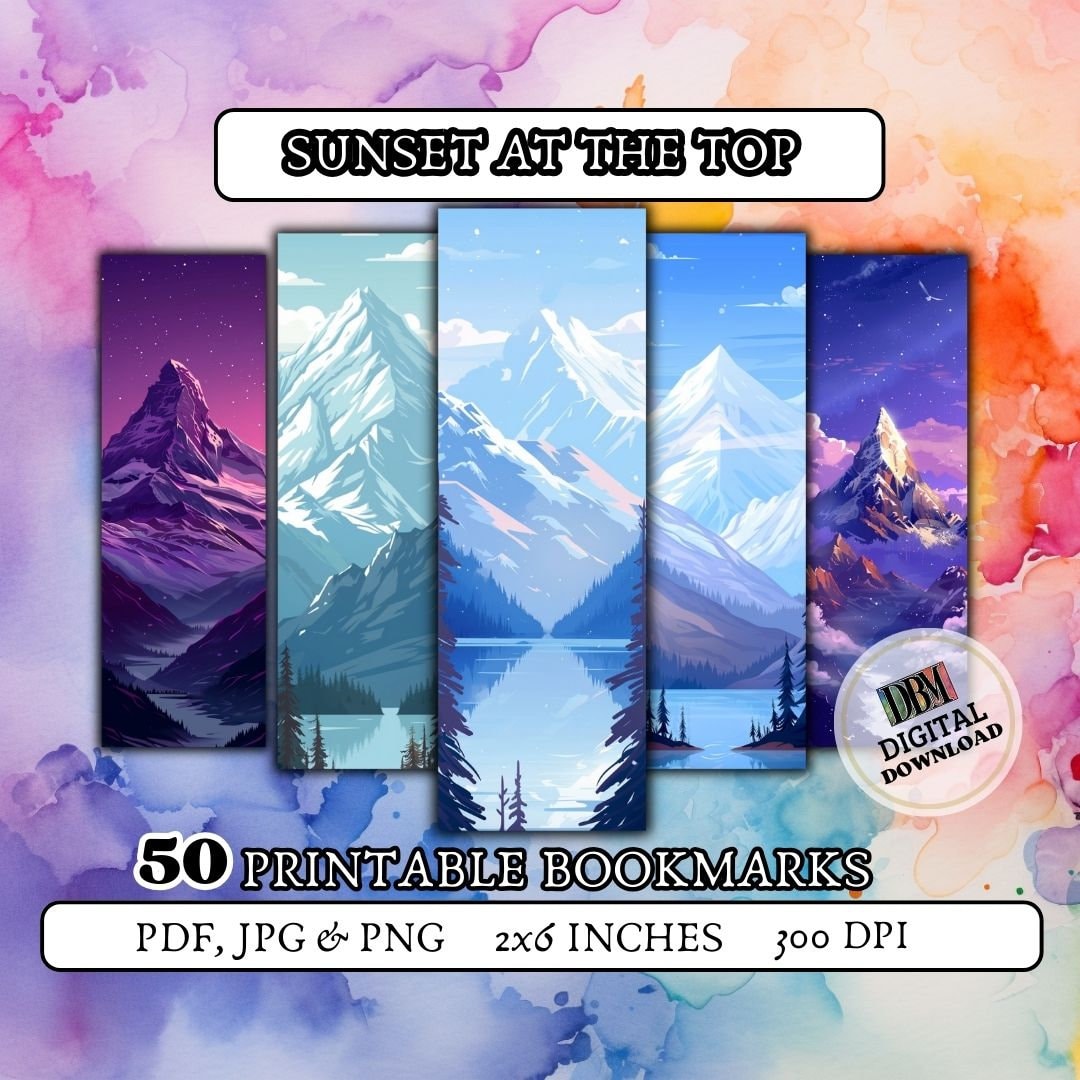 50 SUNSET ON TOP Printable Bookmarks/digital Bookmark/landscape ...