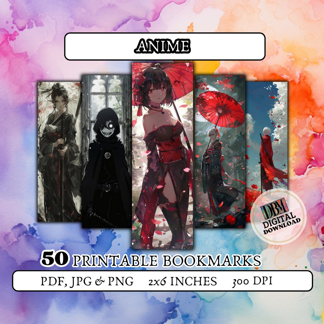 50 ANIME Printable Bookmarks/ Digital Bookmark/ Design Bookmarks ...