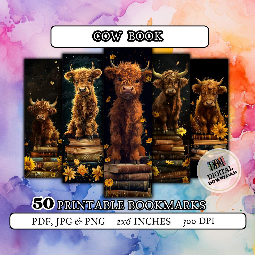 50 COW BOOK Printable Bookmarks/ Digital Bookmark/design Bookmarks ...