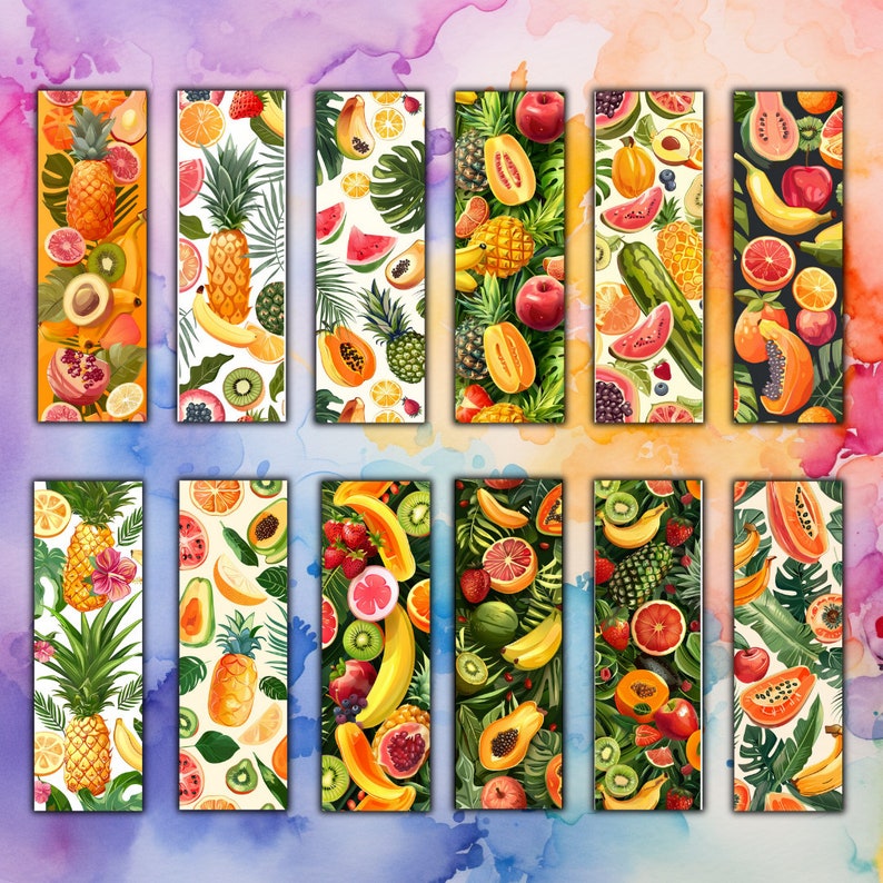 50 TROPICAL FRUITS PATTERN Printable Bookmarks/ Digital Bookmark ...