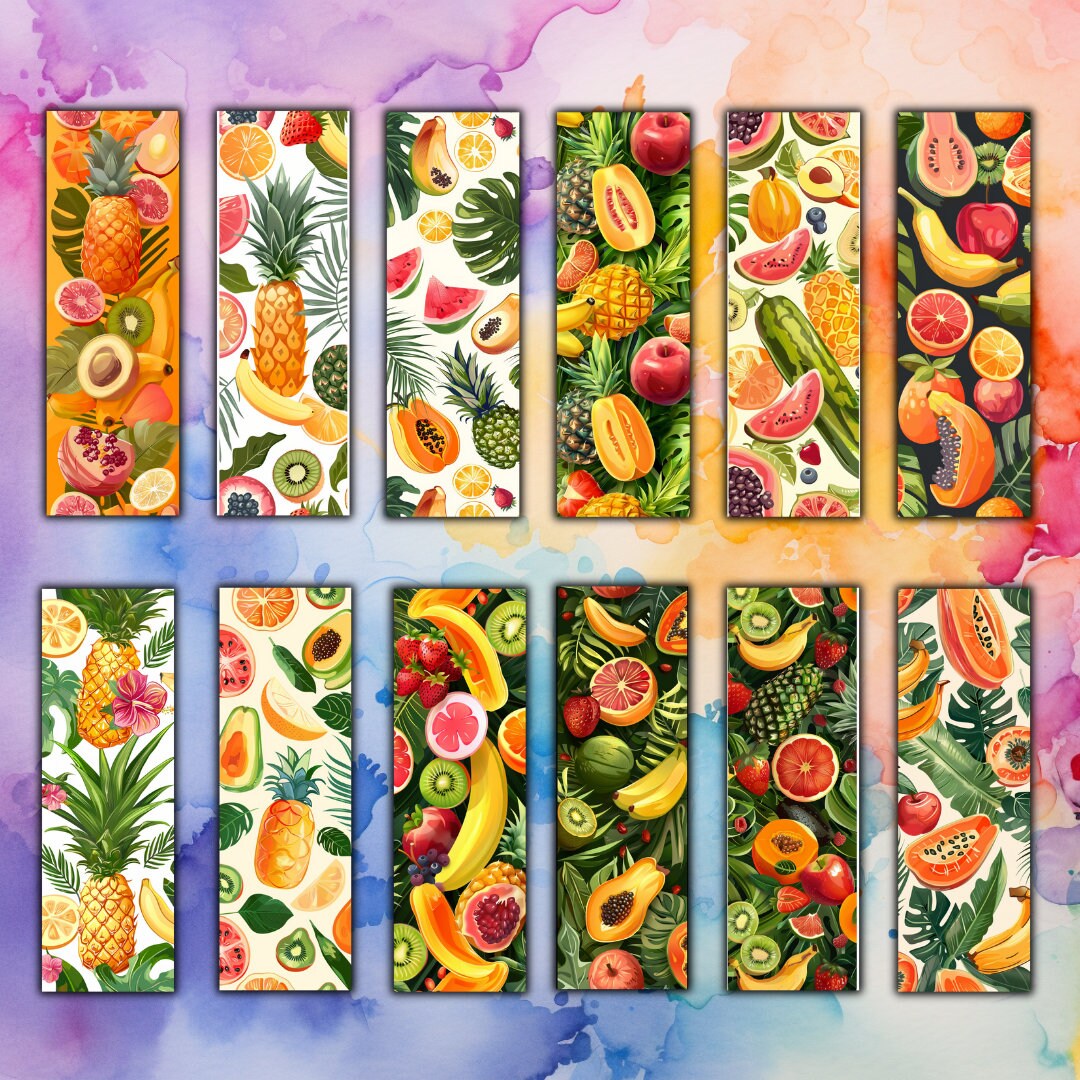 50 TROPICAL FRUITS PATTERN Printable Bookmarks/ Digital Bookmark ...