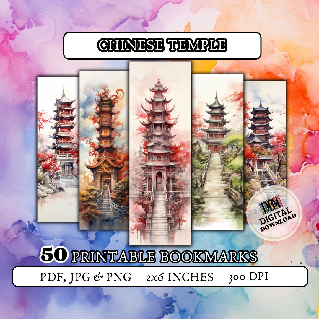 50 CHINESE TEMPLE Printable Bookmarks/digital Bookmark/design Bookmarks ...