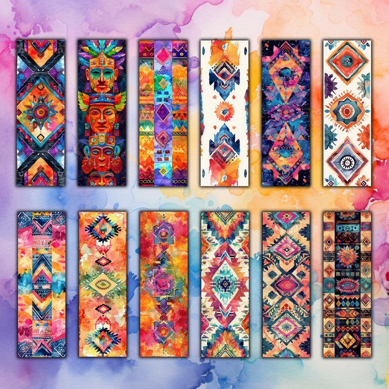 50 AZTEC WATERCOLOR Printable Bookmarks/ Bookmark for Women/ Aztec ...