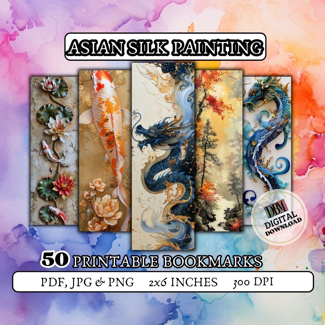 50 ASIAN SILK PAINTING Printable Bookmarks/ Digital Bookmark/ Geisha ...
