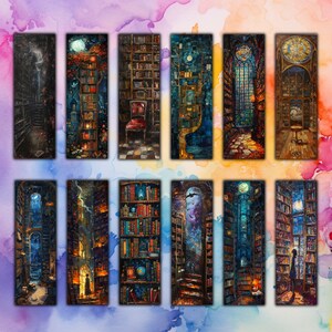 50 MAGIC LIBRARY Printable Bookmarks/ Digital Bookmark/ Stacked Book ...