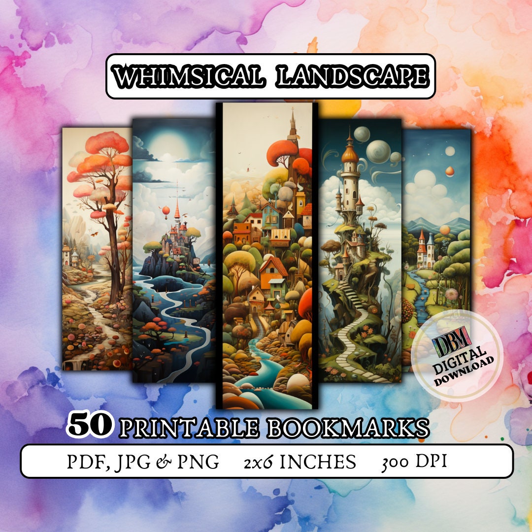 50 WHIMSICAL LANDSCAPE Printable Bookmarks/ Digital Bookmark/ Design ...