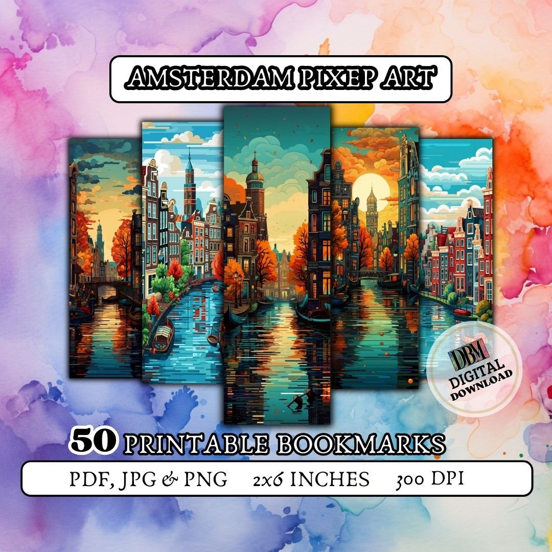 50 AMSTERDAM PIXEL ART Printable Bookmarks/digital Bookmark/design ...