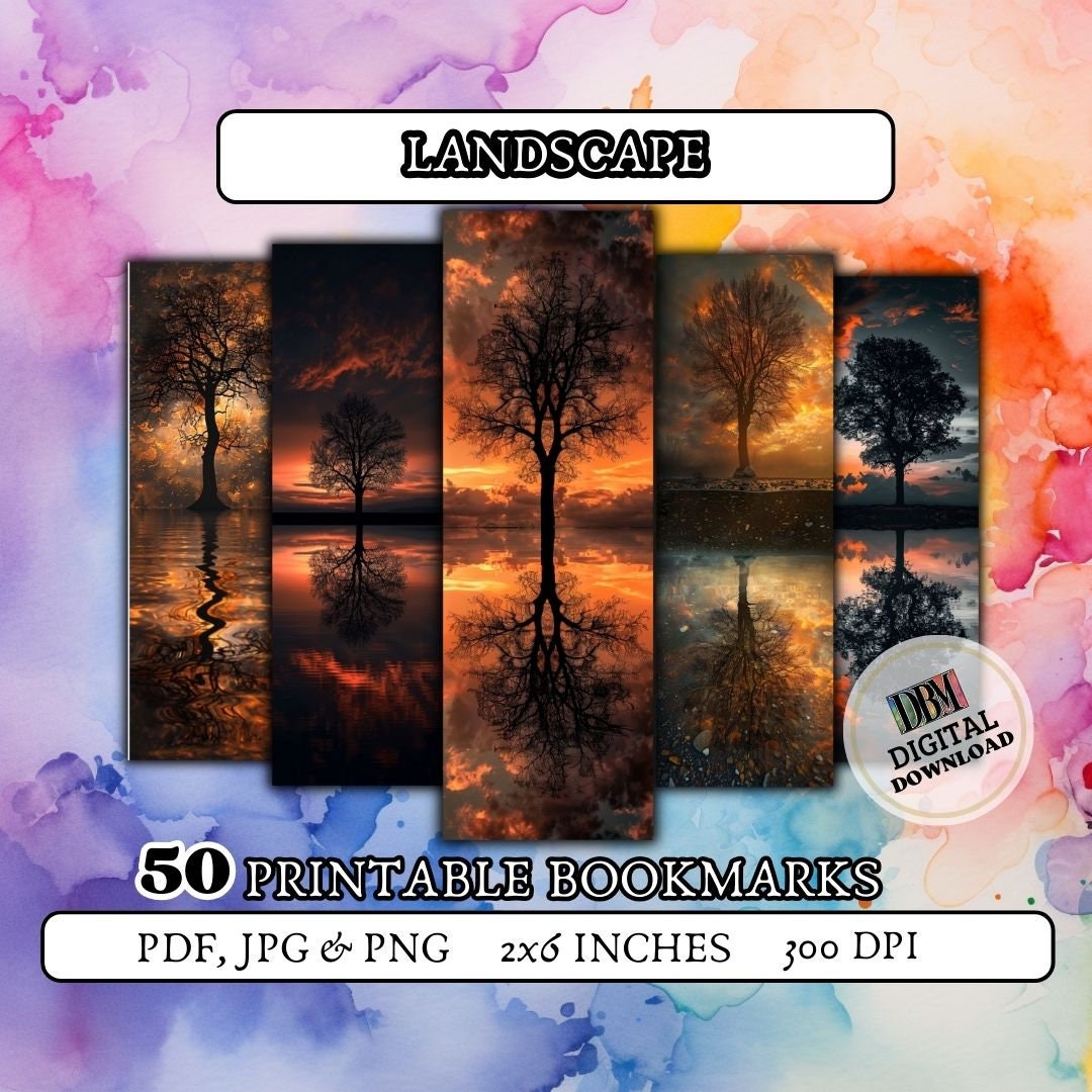 50 LANDSCAPE Printable Bookmarks/digital Bookmark/design Bookmarks ...