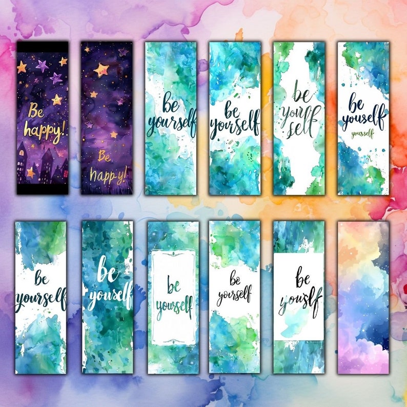 50 WATERCOLOR POSITIVE Printable Bookmarks/ Digital Bookmark /positive ...