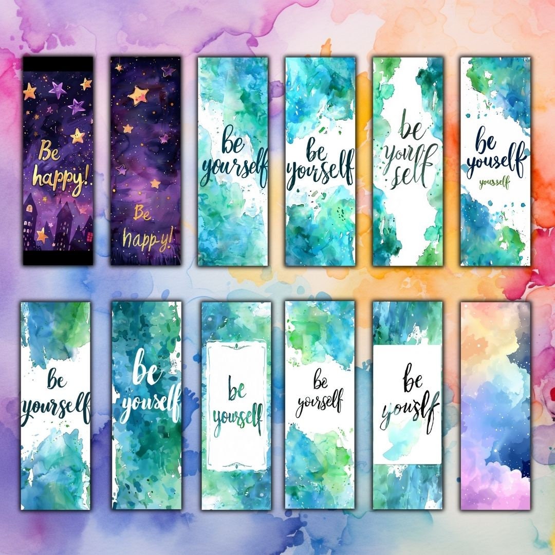 50 WATERCOLOR POSITIVE Printable Bookmarks/ Digital Bookmark /positive ...