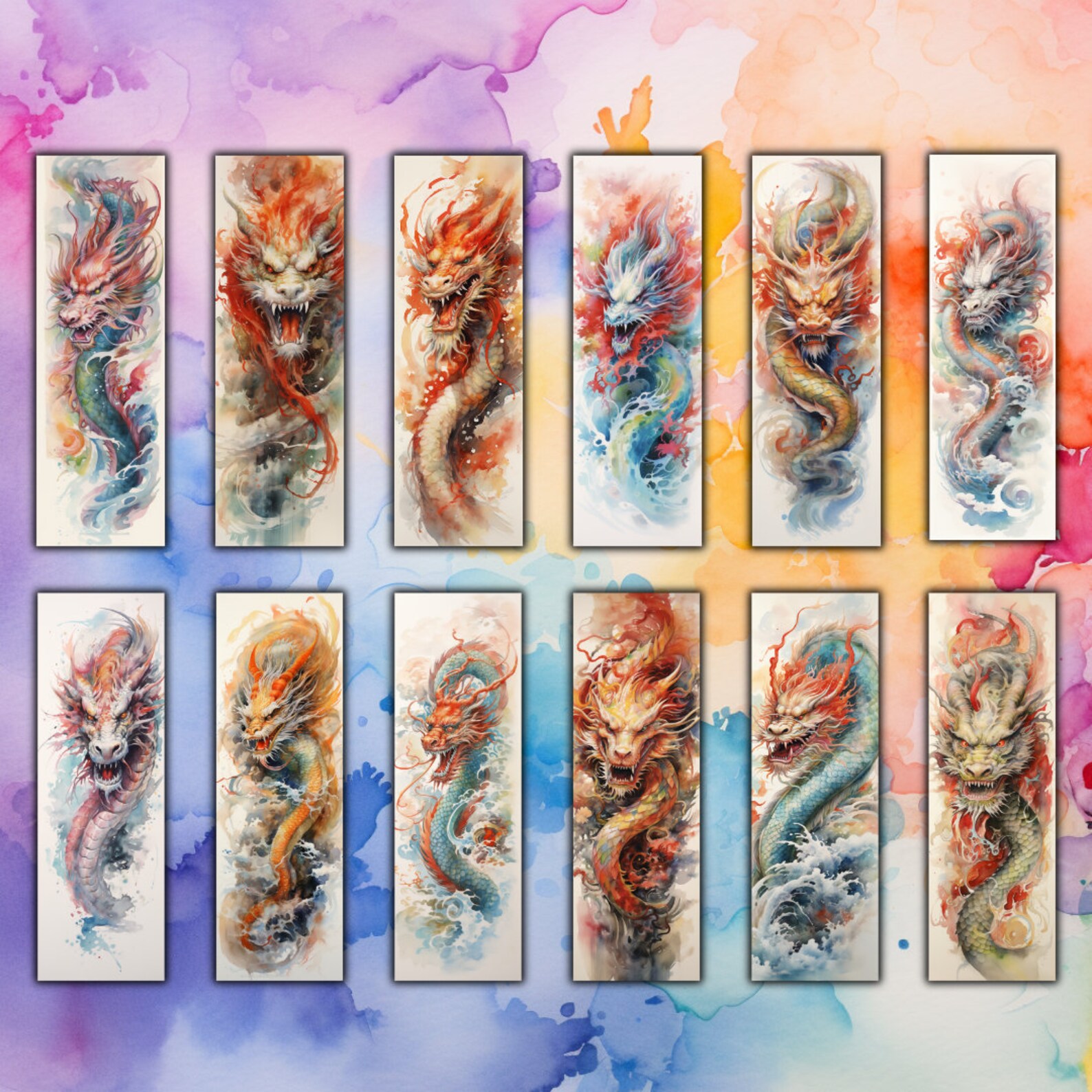 50 CHINESE DRAGONS Printable Bookmarks/ Digital Bookmark/ Dragons ...