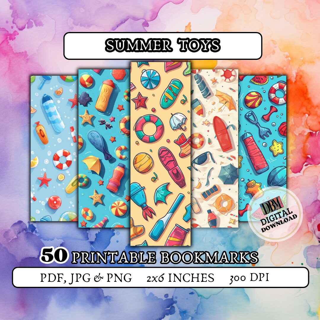 50 SUMMER TOYS Printable Bookmarks/ Digital Bookmark/summer Toy ...