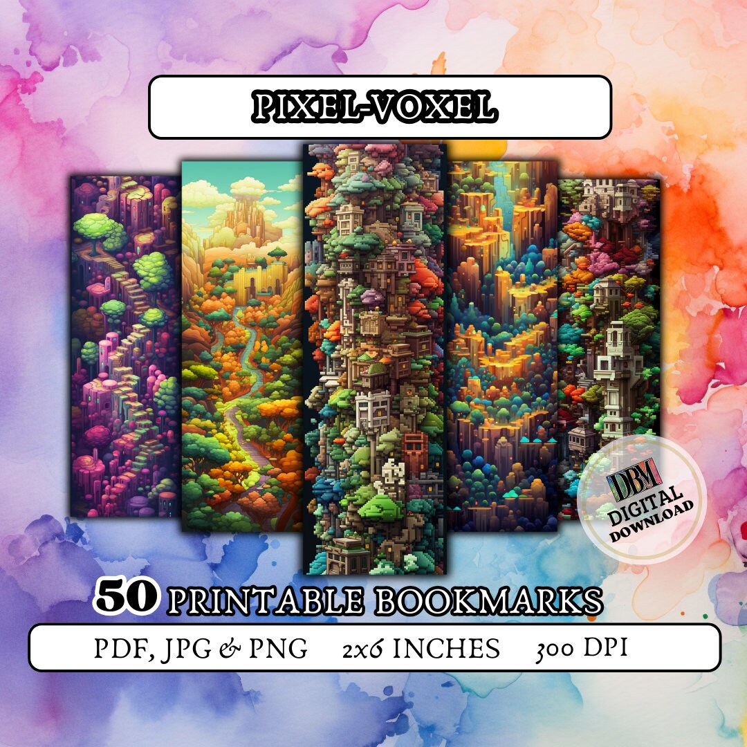 50 PIXEL-VOXEL Printable Bookmarks/ Digital Bookmark/ Pixel Bookmarks ...