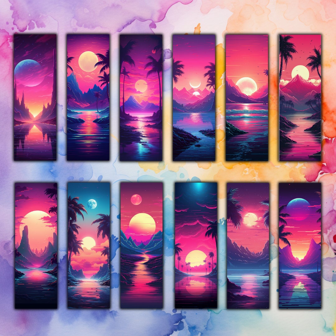 50 RETROWAVE Printable Bookmarks/landscape Bookmark/design Bookmarks ...