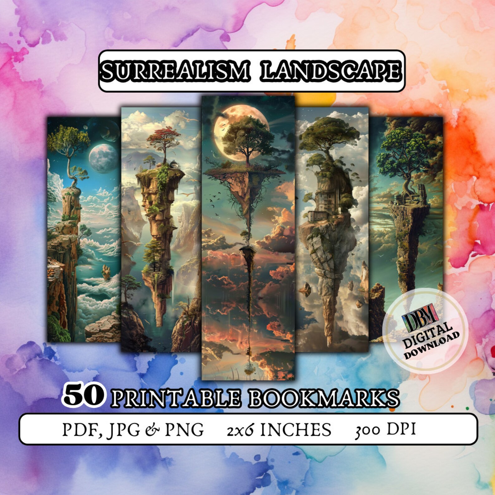 50 SURREALISM LANDSCAPE Printable Bookmarks/ Digital Bookmark/ Toy ...
