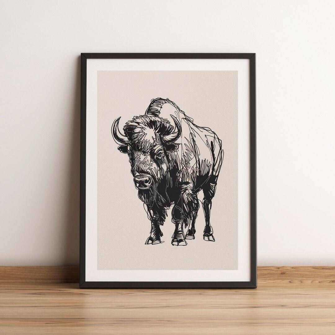 Bison Sketch Print / Charcoal Animal Drawing / Wild Buffalo Wall Art ...