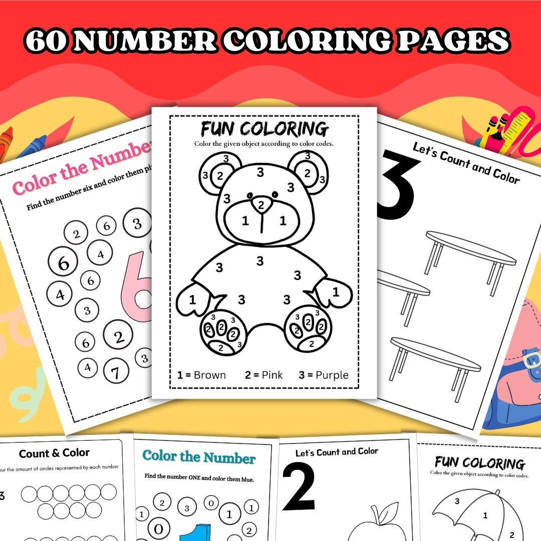 60 Number Coloring Worksheets | Fun Number Tracing & Counting ...