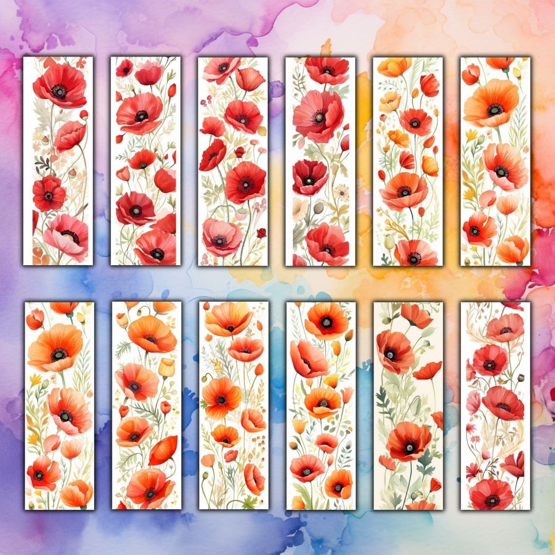 50 WATERCOLOR FLOWERS Printable Bookmarks/ Digital Bookmark/ Roses ...