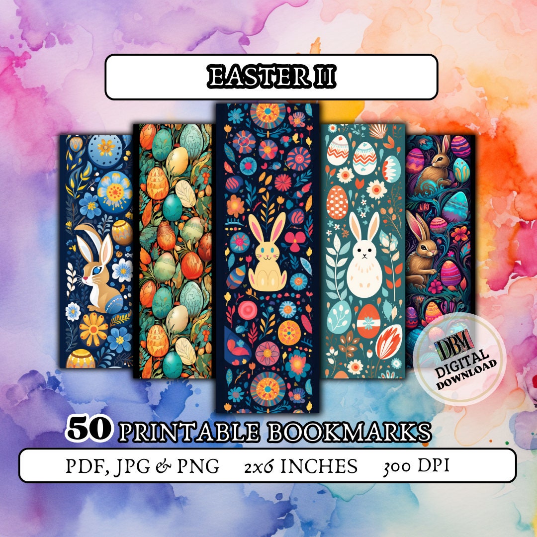 50 EASTER Printable Bookmarks/ Digital Bookmark/ Easter Bookmark/design ...