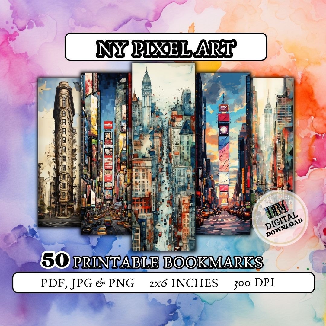 50 NY PIXEL ART Printable Bookmarks/ Digital Bookmark/ Design Bookmarks ...