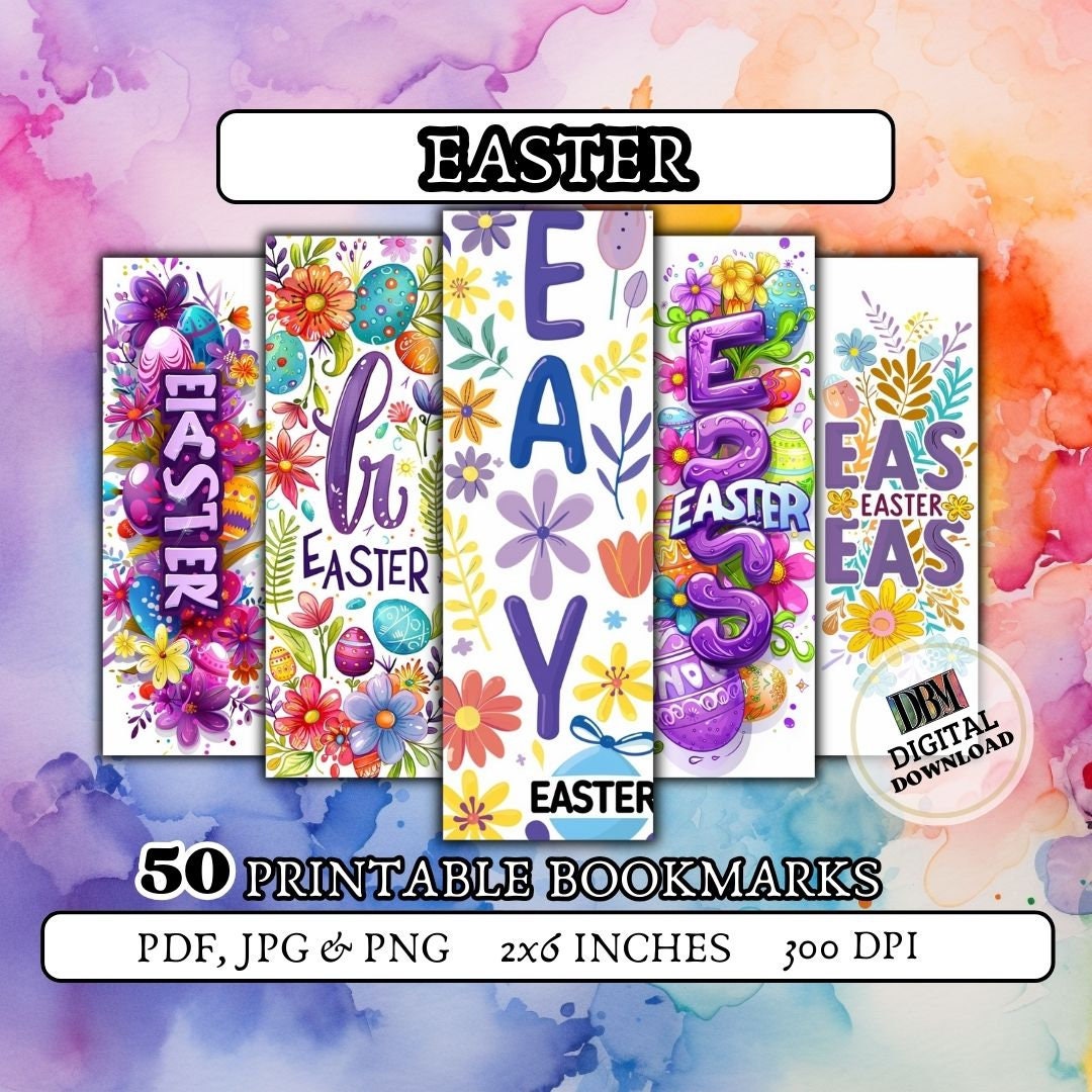 50 EASTER Printable Bookmarks/ Digital Bookmark/ Easter Bookmark/design ...