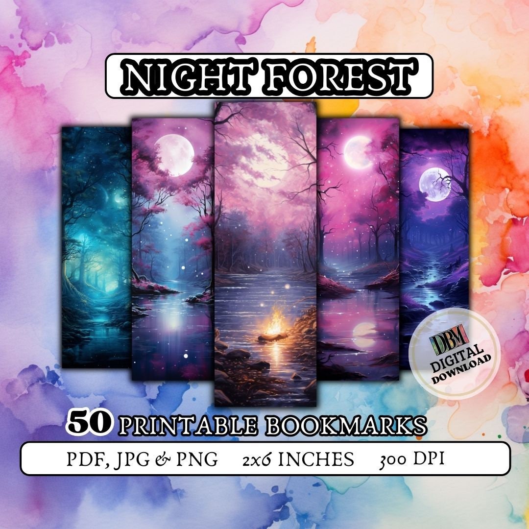 50 NIGHT FOREST Printable Bookmarks/digital Bookmark/design Bookmarks ...
