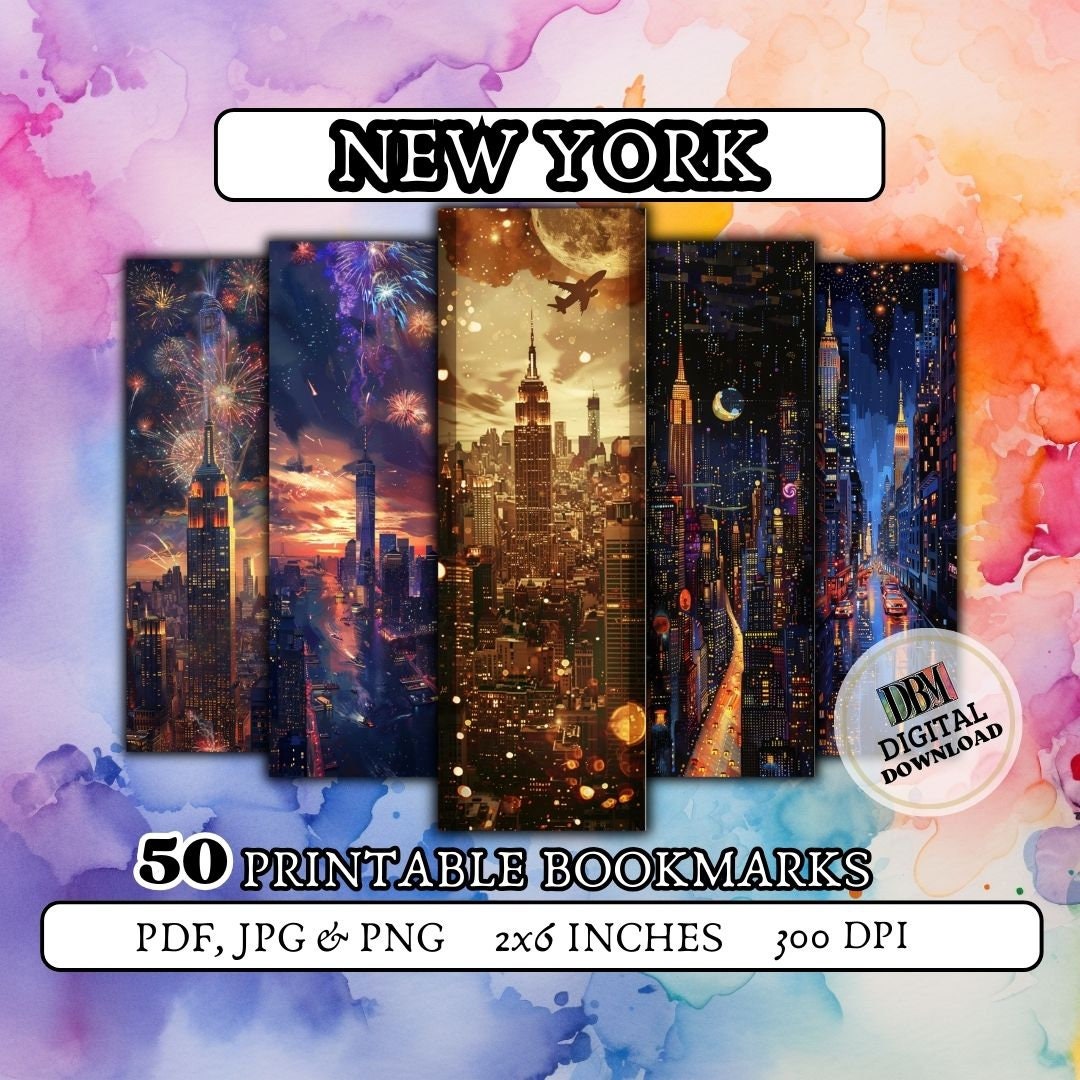 50 NEW YORK BOOKMARKS Printable Bookmarks/ Digital Bookmark/ Design ...